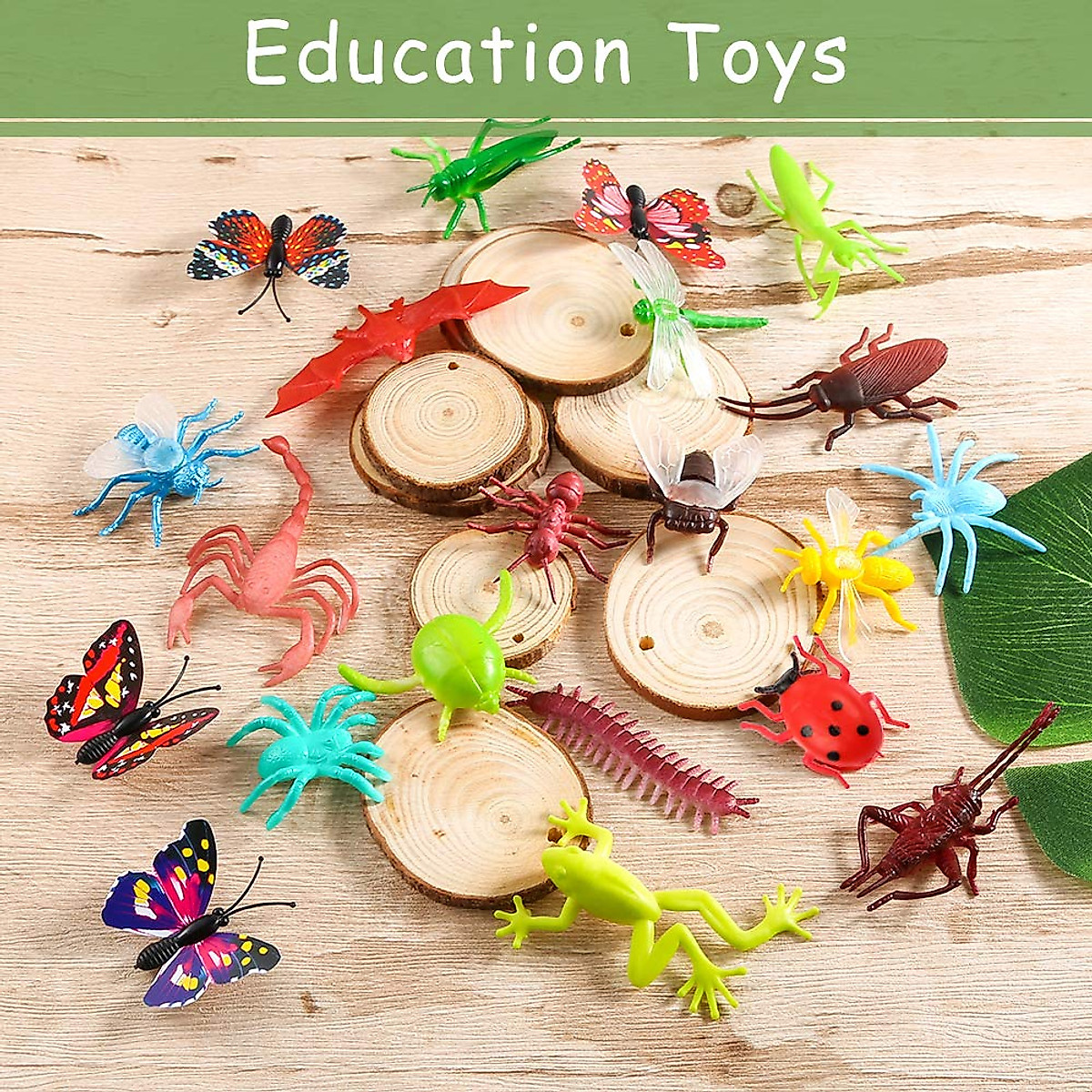 Auihiay 58 Pieces Plastic Insects Toys Assorted Play Bugs Toddler Bug Toys with Plastic Tweezers for Kids Education Insect Themed Party