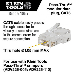 Klein Tools Ethernet Cable Tester, Crimper, and Connector Kit + Klein Tools CAT6 Pass-Thru Modular Data Plug 50-Pack