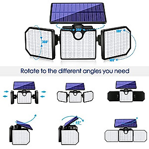 UCGG Solar Wall Lights Outdoor, Motion Sensor 230 LED 2400Lm Flood Lights 3 Adjustable Head 270° Wide Angle Lighting, IP65 Waterproof for Porch Yard Garage Pathway -2Pack, Black