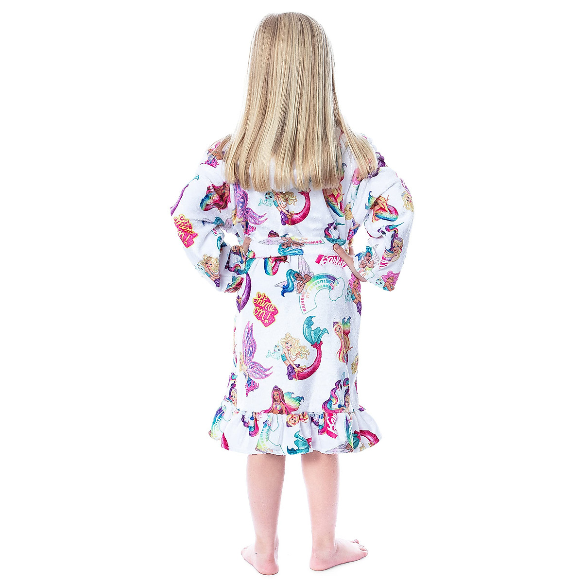 INTIMO Mattel Girls' Barbie Fantasy Mermaid Fairy Rainbow Ruffled Bathrobe Robe (7/8)