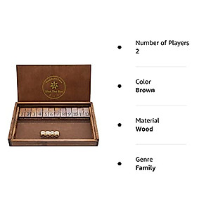 Juegoal Shut The Box Wooden Board Dice Game with 12 Numbers and Lid for Kids Adults Families, 2 Players and Up