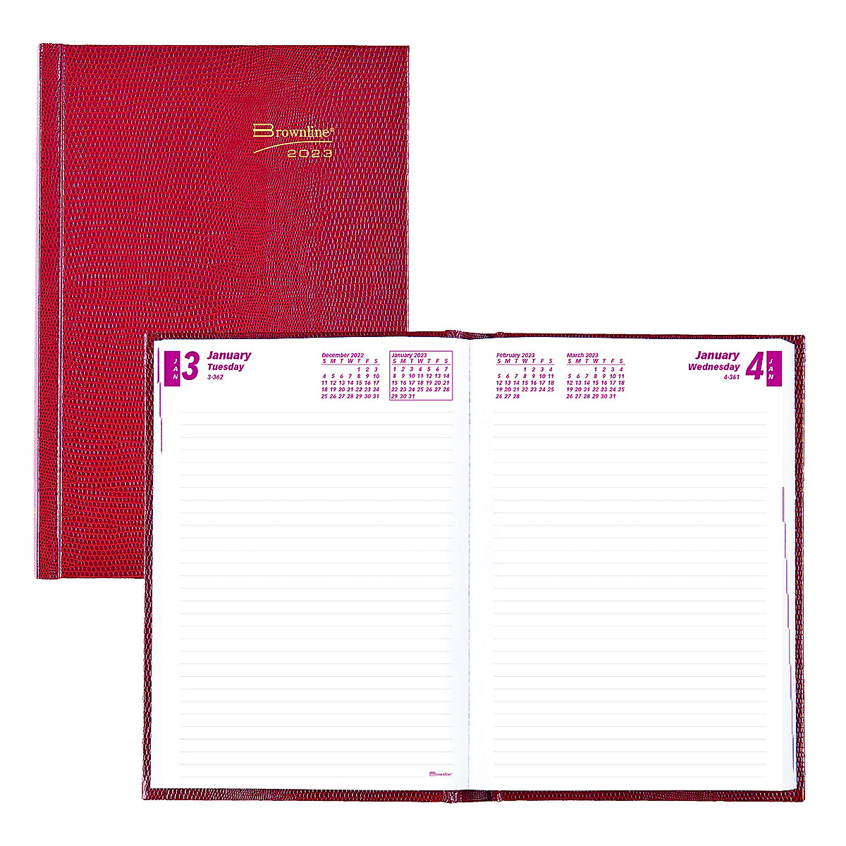 Brownline 2023 Traditional Daily/Monthly Planner, Untimed Journal, 12 Months, January to December, Perfect Binding, 8.25" x 5.75", Bright Red (CB389.RED-23)