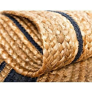 Yonir Exports Hand Braided Round Black Border Natural Jute Area Rugs for Living , Kitchen, Garden Indoor & Outdoor Carpet-8" (96 Inch)