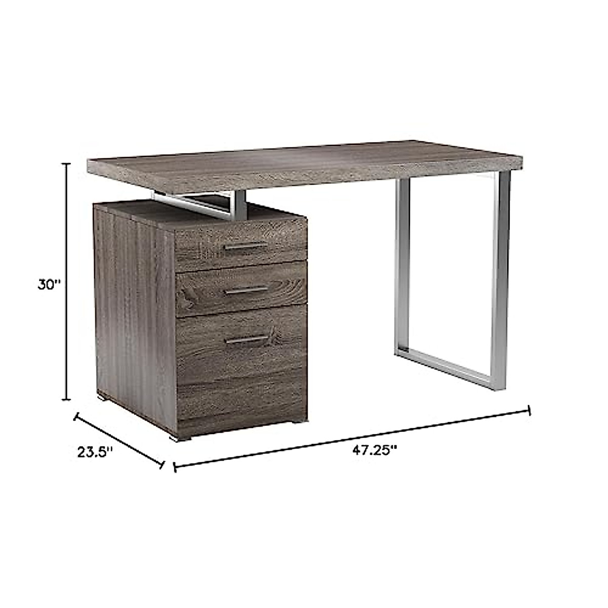 Coaster Home Furnishings Brennan Modern 3 Drawer Home Office Writing Computer Desk Silver Metal Frame Weathered Gray
