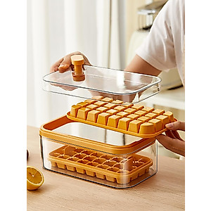 GOHOLE Ice Cube Trays for Freezer with Lid and Bin, 64 Ice Cubes, 2 Trays, Container, Lid & Ice Scoop (Green)