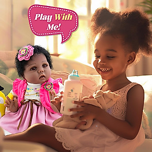Aori Lifelike Reborn Baby Dolls Black 22 inch Realistic Baby Girl Doll Weighted Biracial Newborn Baby Doll with Feeding Toy Accessories