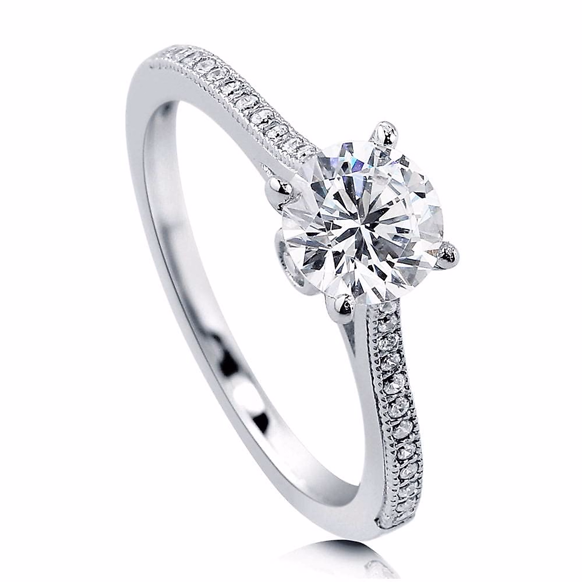 BERRICLE Sterling Silver Solitaire Wedding Engagement Rings 1 Carat Round Cubic Zirconia CZ Promise Ring for Women, Rhodium Plated Size 8