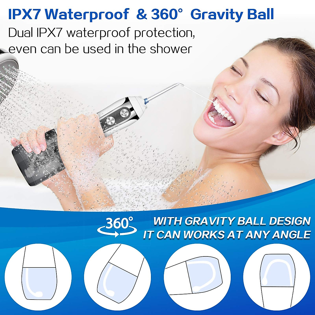 Cordless Water Dental Flosser for Teeth with 5 Modes, 2 in 1 Portable Oral Irrigator & Toothbrush with 6 Tips, 300ML, IPX7 Waterproof, USB Rechargeable Water Pick Teeth Cleaner for Braces & Bridges