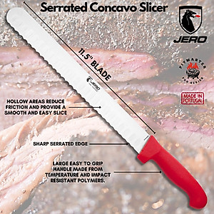 Jero 4 Piece Smoked Meat And Grilling Knife Set - Jero Exclusive Wide Blade Granton Edge Slicer - 6" Boning Knife - 4" Utility Knife - Comes with Knife Roll - Made in Portugal