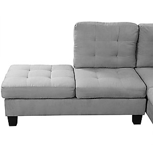 Casa Andrea Milano 3 Piece Modern Tufted Micro Suede L Shaped Sectional Sofa Couch with Reversible Chaise & Ottoman, Large