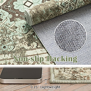 jinchan Boho Area Rug 2x3 Vintage Entryway Rug Patchwork Washable Rug Tribal Doormat Kitchen Rug Floral Print Rug Decor Indoor Non Slip Soft Carpet for Bedroom Bathroom Home Office Brown/Teal