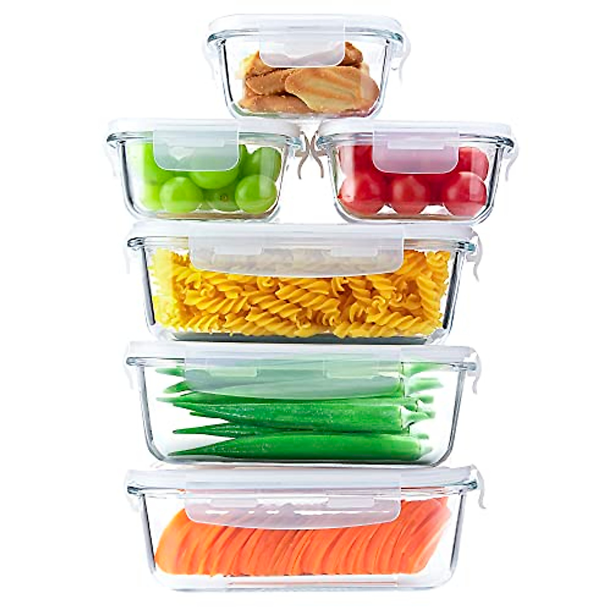 Honeystar Glass Food Storage Containers with Lids Airtight 6 Pack Meal Prep Glass Lunch Containers Leftover Storage Leak Proof BPA Free Freezer and Dishwasher Safe