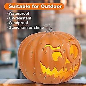 Holiday Pre-Halloween Decorations - Halloween Pumpkin Lantern - lit Pumpkin Lantern- Jack O' Lantern, Large Indoor Outdoor Pumpkin Festival Celebration Garden, Patio, Front Door Décor 11IN Smile Face