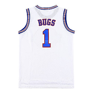 Intryeti Men's Basketball Jerseys #1 Bugs Space Movie Sports Shirts 90s Hiphop Party Clothing #1 White L