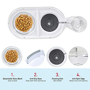ANYPET 2-in-1 Gravity Water Bowl and Food Bowl, Anti-Spill Raised Sides, Anti-Slip Base, Pet Automatic Water Dispenser with Detachable Bowl and 500ml Water Bottle, White (APF07W)