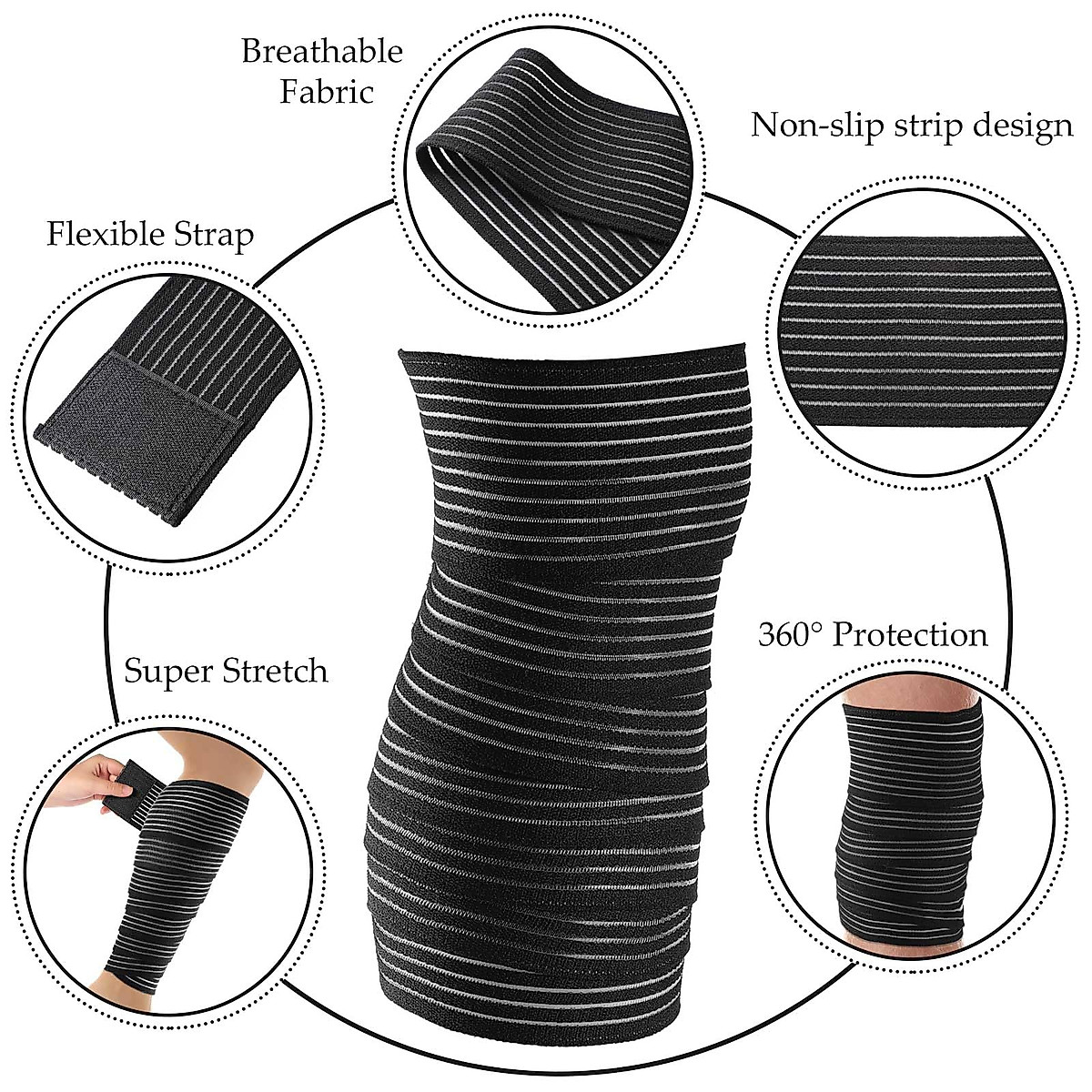 Elastic Calf Compression Bandage Leg Compression Sleeve for Men and Women, Compression Wraps Lower Legs for Stabilising Ligament, Joint Pain, Sport, Adjustable Black (2, 71 Inches)