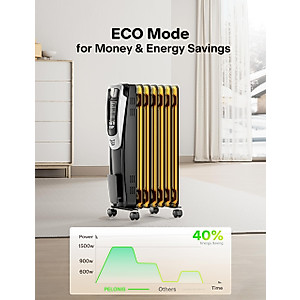 PELONIS Radiator Heater for indoor use Large Room with Remote, Thermostat & LED Display, Quiet Oil Filled Heater with 5 Temperature Settings, Overheat & Tip-Over Protection, Silver