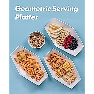 DELLING 13.7 inch Serving Platter, Geometric Serving Plates, White Porcelain Platters for Serving Food, Serving Trays for Party, Entertaining, Appetizer, Fruit, Salad, Oven Safe Dinnerware Set of 3