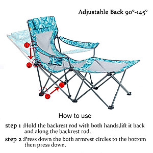 ARMOR CASTLE Portable Camping Chairs for Adults with Footrest Mesh Folding Recliner with Adjustable Cup Holder and Detachable Pillow, Heavy Support 300lbs, Blue