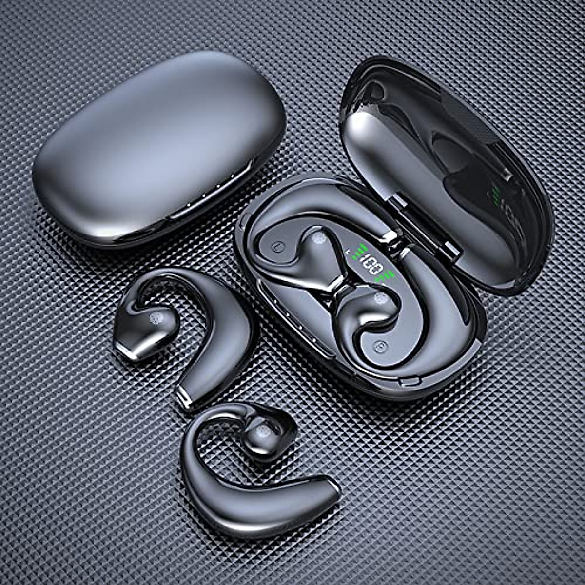 Ke1Clo Bone Conduction Earbuds Open Ear Bluetooth Headphones Bone Conduction, 24H Playtime, Wireless Ear Clip Bone Conduction Headphones with LED Power Display & Charging Case for Sports/Music