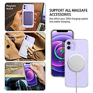 DUEDUE for iPhone 12/iPhone 12 Pro Magnetic Case [Compatible with Magsafe], Clear Glitter Full Body Protective Cover Slim TPU Transparent Shockproof Bling Phone Case for iPhone 12/12 Pro 6.1", Clear