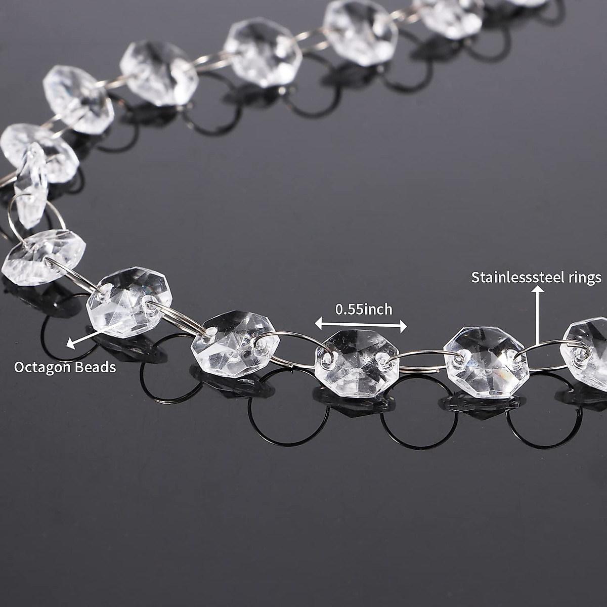 JIAKAI 16.5 Feet Hanging Clear 14mm Daimond Acrylic Crystal Garland for Manzanita Tree Centerpiece, Chandelier Bead Lamp Chain, Christmas/Wedding Party Decoration and DIY Craft Jewelry Decoration