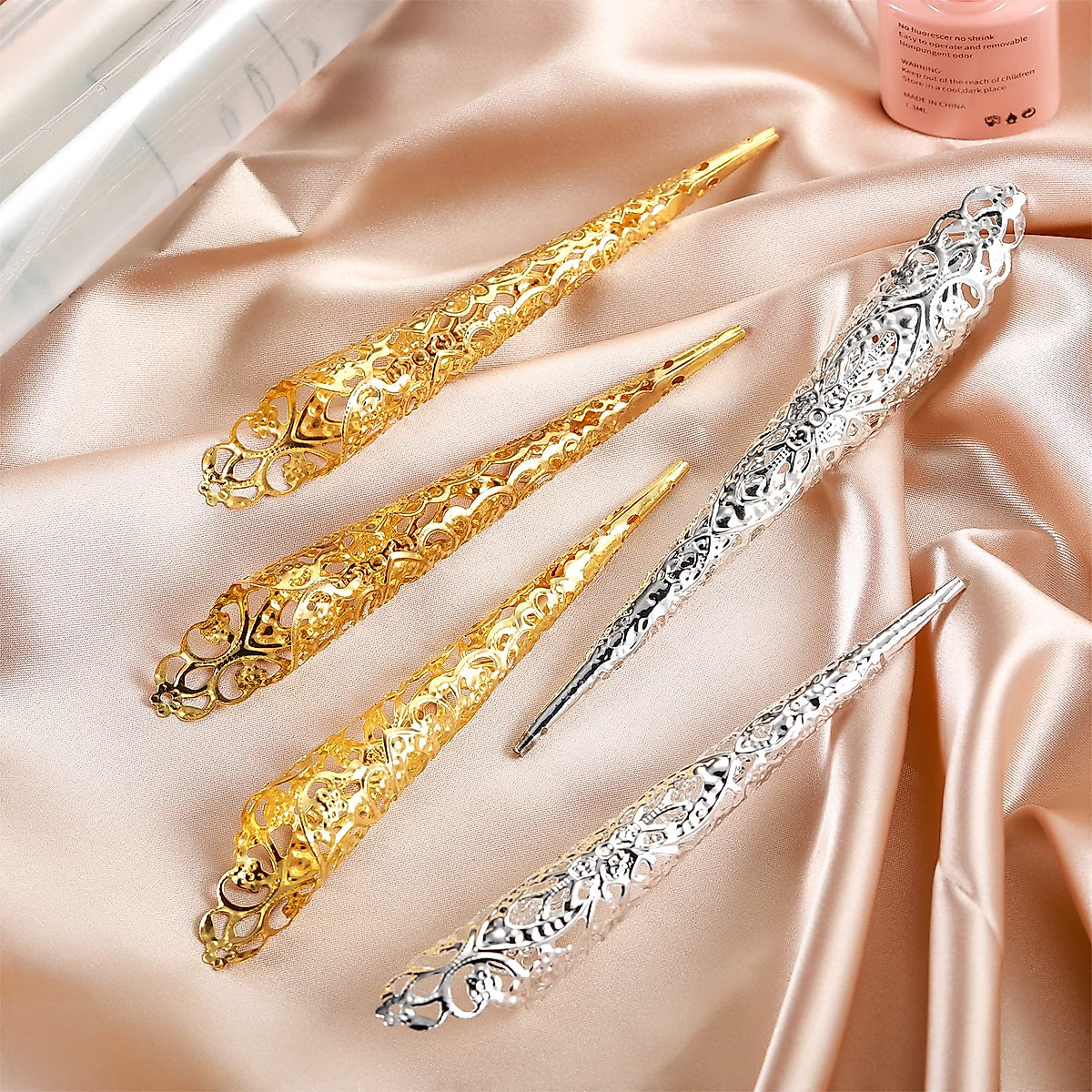 20 Packs halloween Finger Nail Claw Rings Ancient Queen Fingernail Claw Metal Finger Knuckle Claw for Halloween Women Cosplay Costume Drama Dance Show (Gold, Silver)