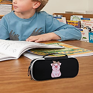 Pig Bandana Cute PU Leather Pen Pencil Bag Organizer Portable Makeup Carry Case Storage Handbag