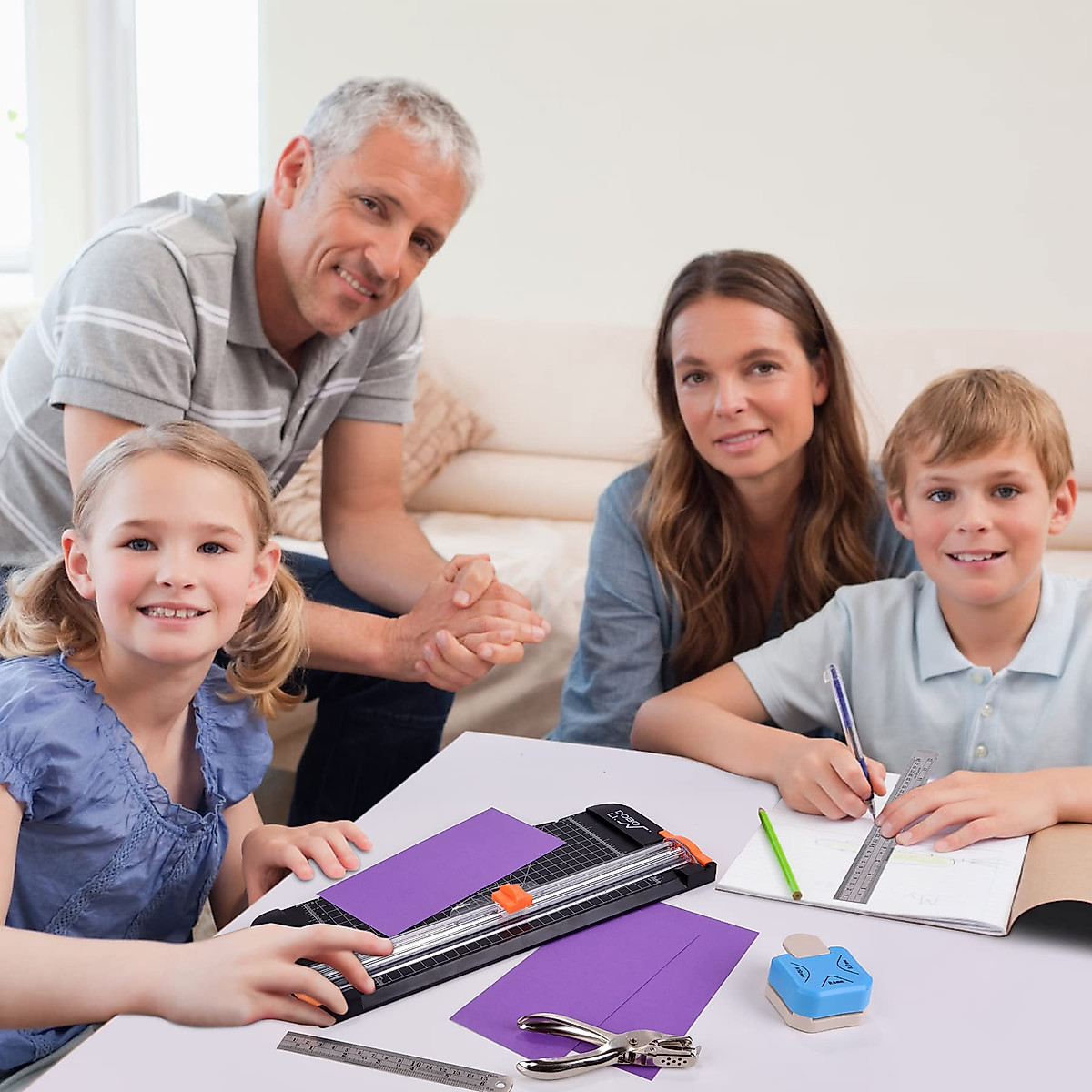 Office Supplies Set, Include 12 Inch Paper Cutter，Replacement Blade*2，3 in 1 Corner Rounder Punch, Corner Cutter，Steel Rulers, 6 inch and 12 inch，Hole Punch*1,Small Business Supplies