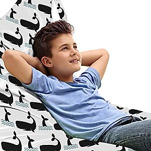 Lunarable Whale Lounger Chair Bag, Nautical Themed Repeating Pattern with Mammal Fish and Waves, High Capacity Storage with Handle Container, Lounger Size, Charcoal Grey Pale Blue