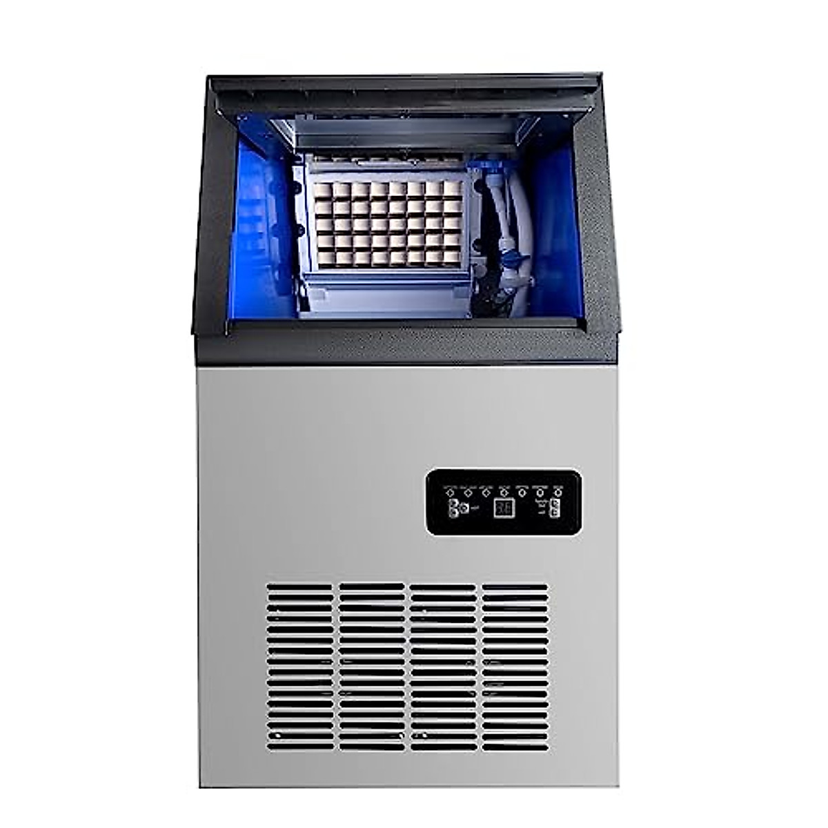 SmaketBuy Commercial Ice Maker Machine 110LBS/24H Stainless Steel Commercial Ice Maker Auto Operation 24LBS Storage 32 Cubes Freestanding Commercial Ice Cube Maker for Restaurant, Coffee Shop, Bar