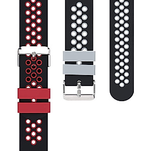 kwmobile Straps Compatible with Huawei Watch GT 2e Straps - 2x Replacement Silicone Watch Bands - Black/Red/Black/Grey