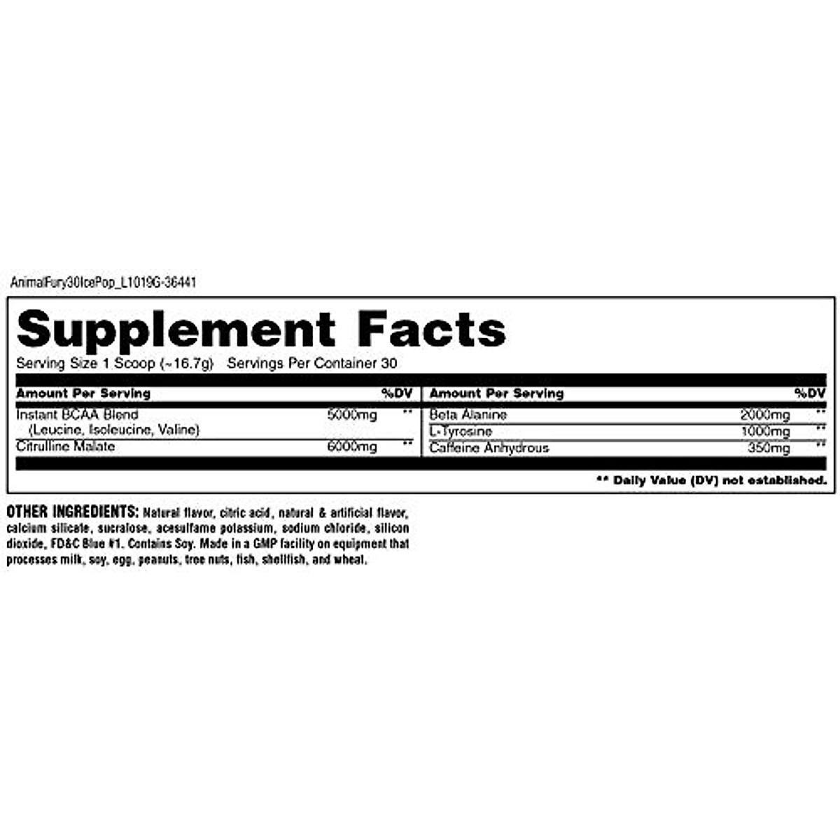 Animal Fury - Pre Workout Powder Supplement for Energy and Focus - 5g BCAA, 350mg Caffeine, Nitric Oxide, Without Creatine - Powerful Stimulant for Bodybuilders - Ice Pop