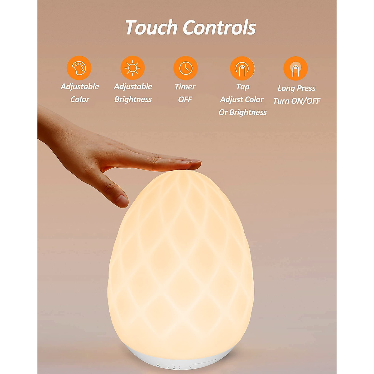 Vovoly Rechangeable Baby Night Light, Large Egg Lamp with Long lasting Battery - Multi-color Cycling- Timer &Touch Control, Battery Powered and Operated Nursery Led Light