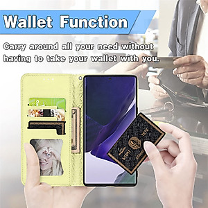 ONV Wallet Case Compatible with Samsung Galaxy S9 Plus -Solid Color Emboss Feather Flip Phone Case with Strap Card Slot Magnet Leather Shell Flip Stand Cover for Samsung Galaxy S9 Plus [MZY] -Yellow