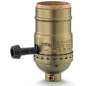 3 Way Lamp Socket Replacement, E26 Threaded Base, Turn Knob for Low-Medium-High Light Settings, Lamp Parts for Table and Floor Lamps Repair, Light Socket with Lamp Switch Kit (Antique Brass)