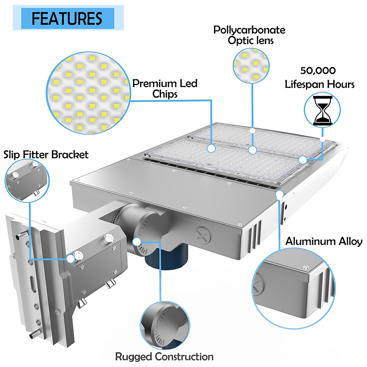 LEDMyplace 300W/240W/200W Adjustable LED Parking Lot Lights with Photocell Dusk to Down Shoebox Lighting 5700K, 39900LM, 120-277V Outdoor Security Commercial Pole Lights for Stadium, Roadways, Street