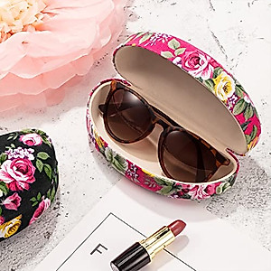 2 Pieces Oversized Hard Shell Sunglasses Case Spectacle Case Box Portable Hard Eyeglass Case Fabrics Floral Eyeglass Case with Clean Cloth