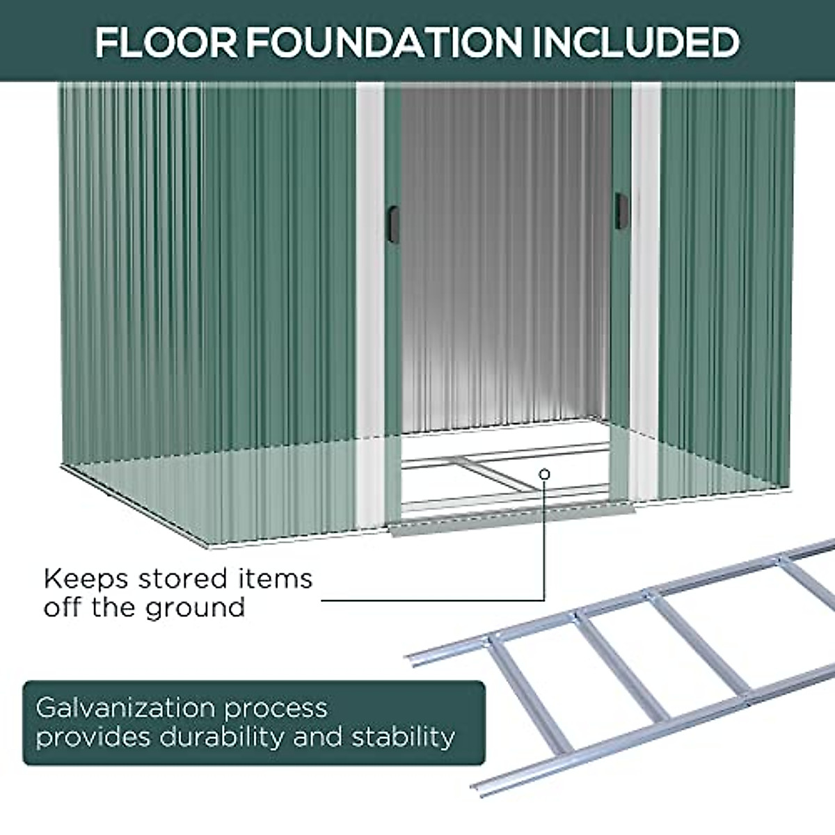 Outsunny 7' x 4' Metal Outdoor Storage Shed, Garden Tool House & Organizer with Floor Foundation, Vents and 2 Lockable Easy Sliding Doors, for Backyard, Garden, Patio, Lawn, Dark Green
