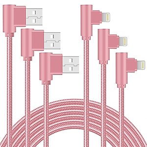 Quickeep Lightning Cable 10ft 90 Degree iPhone Charger 3 Pack Right Angle iPhone Charging Cable Nylon Braided Fast Charge Cord Compatible with iPhone 14/13/12/11/ XS/XR/X/8/7/6 (Rose Gold)