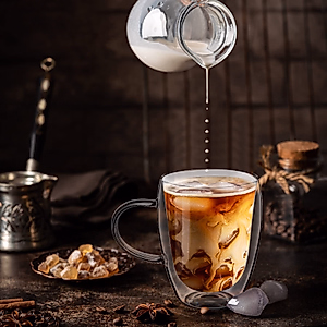 Dyserbuy Double Wall Glass Coffee Mugs Set of 4, 12oz Insulated Espresso Cups Coffee Cups, Drinking Glasses with Handle, Perfect for Latte,Cappuccino,Hot Chocolate,Tea and Juice