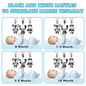 XIXILAND Hanging Rattles Toys White & Black Stroller Toy, Newborn Toys Infant Toys Crib Toys, Soft Plush for Stroller Car Seat Crib with Wind Chimes, Best Baby Gift for 0,3,6,9,12,18 Months