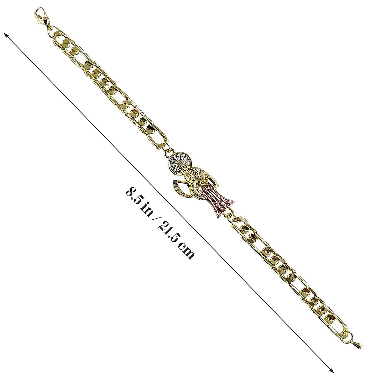 Gold Plate Santa Muerte Chain ID Bracelet For Women Men, La Santa Muerte Goth For Gifts, Mexican Skull Grim Reaper Jewelry