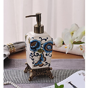 Kelake Ceramic Soap Dispenser - 12 oz Ice Crack Ceramic Liquid Hand Soap Dispenser with Removable Pump, Refillable Modern Classical Palace Style Dish Soap Dispenser for Bathroom and Kitchen