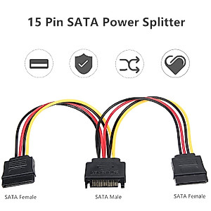 SATA Power Splitter, 3 Pack 15 Pin SATA Male to Dual 15 Pin Female Power Y Splitter Cable Adapter UIInosoo for Hard Drive, HDD, SSD, 9.8 Inches