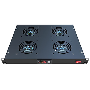 Rack Mount Fan - 4 Fans Server Cooling System - 1U 19" Rackmount Cabinet Panel w/Adjustable Temperature Control (Heat Monitor - Digital Display) Alarm Sensor (Overheat Air Flow Exhaust) Tupavco TP1701