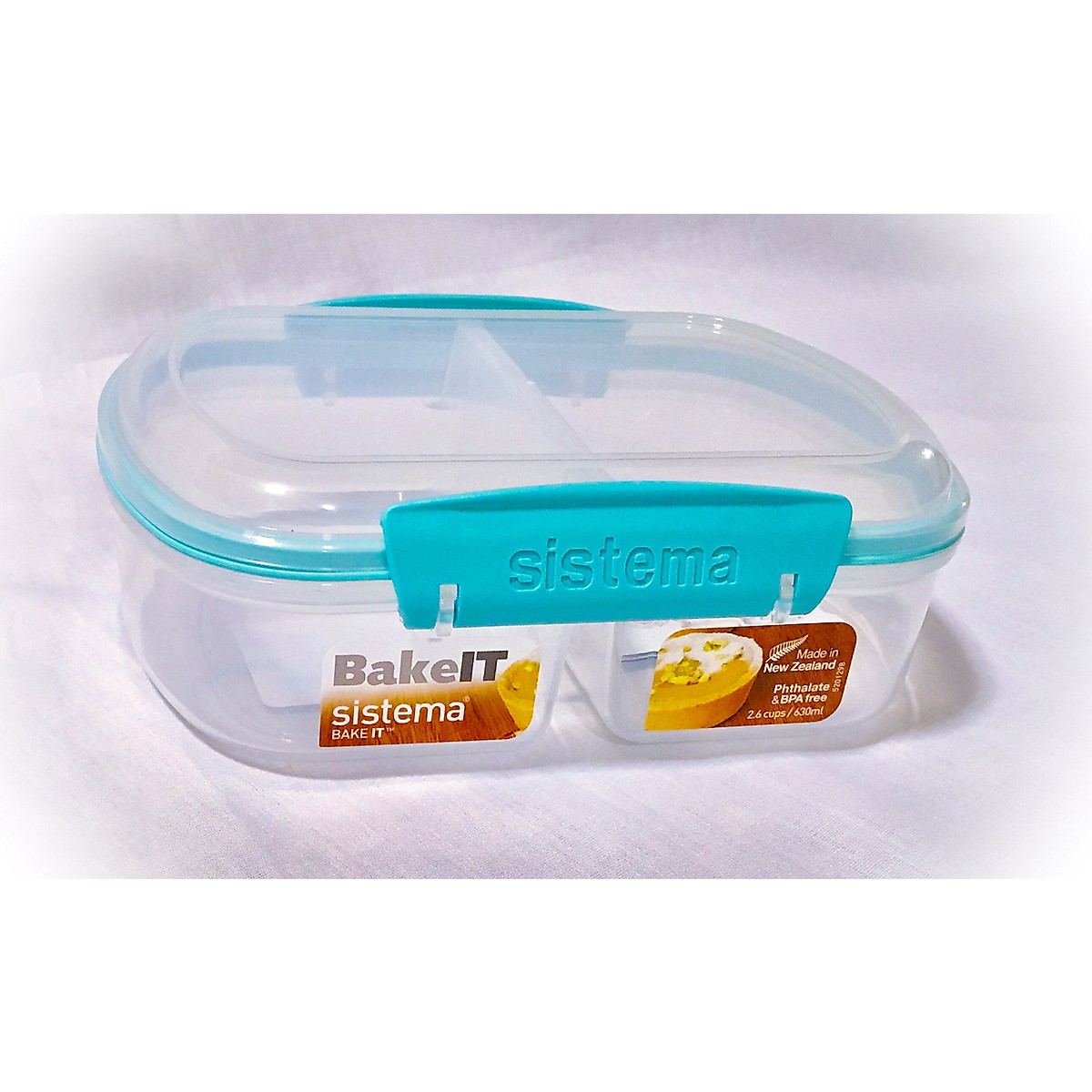 Sistema Bake It Food Storage for Baking Ingredients (Aqua, Split Toppings Container- 2.6 Cups)