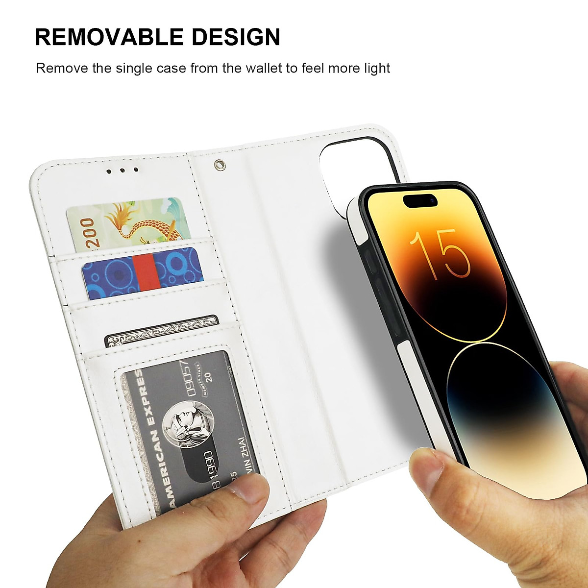 Bocasal Detachable Wallet Case for iPhone 15 Pro Max RFID Blocking Card Slots Holder Premium PU Leather Magnetic Kickstand Shockproof Wrist Strap Removable Flip Protective Cover 5G 6.7 inch (White)