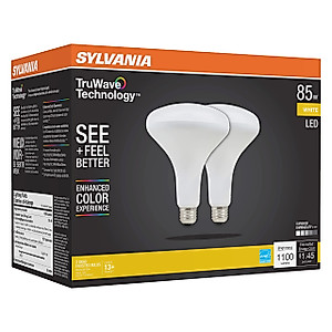 Sylvania LED TruWave Natural Series BR40 Light Bulb, 85W Equivalent Efficient 12W, 1100 Lumens, Medium Base, Dimmable, Frosted, 3000K, White - 2 Pack (40786)