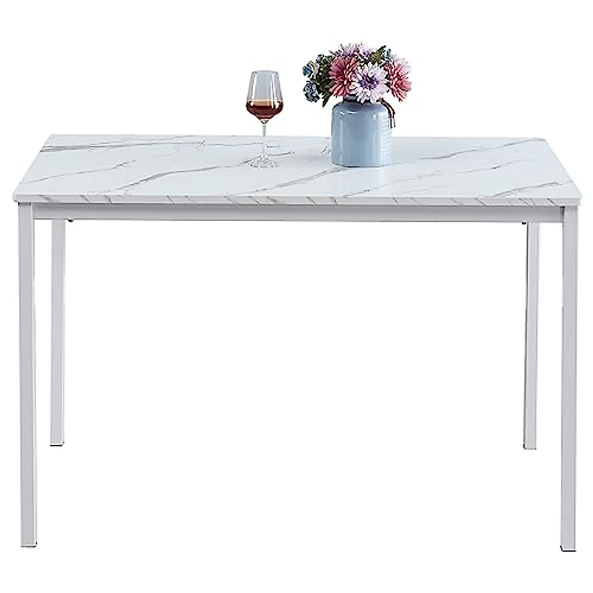 Paonne White Marble Dining Table with MDF Top and Metal Frame,Rectangle Kitchen Table for Restaurant, Apartment and Small Space